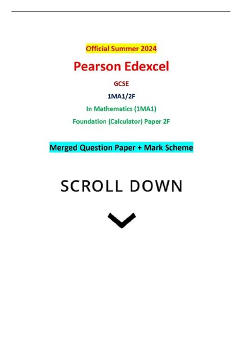 Official Summer 2024 Pearson Edexcel Gcse 1ma12f In Mathematics 1ma1
