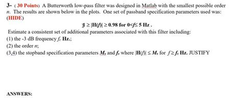 Points A Butterworth Low Pass Filter Was Chegg