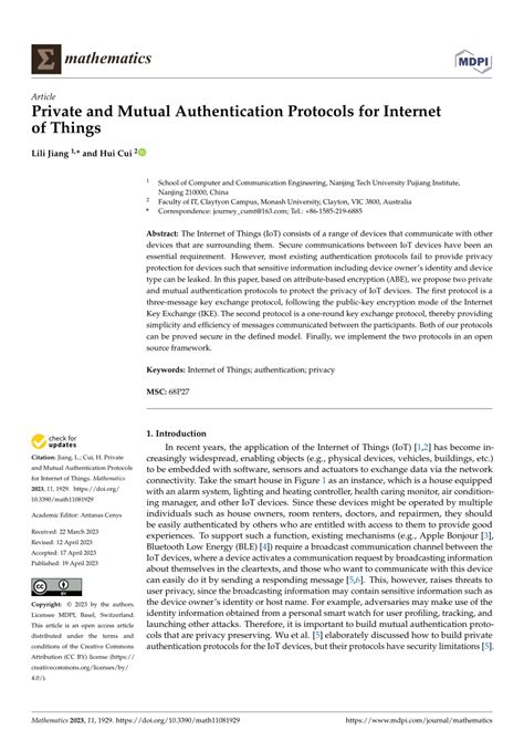 Pdf Private And Mutual Authentication Protocols For Internet Of Things