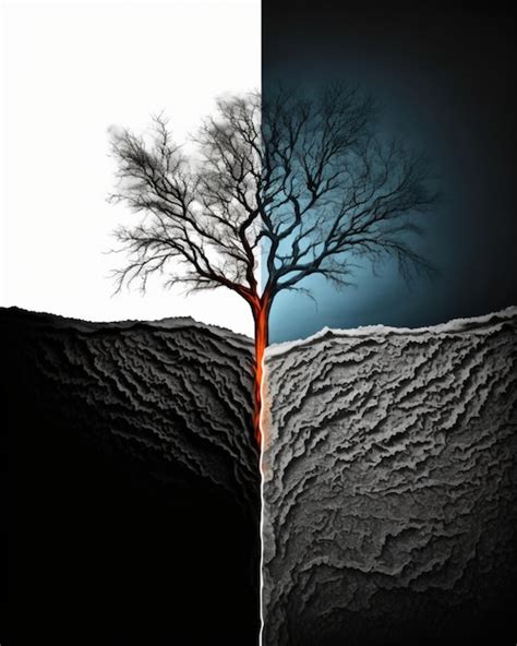 Premium AI Image A Tree Is Split In Half And The Wall Is Split In Half