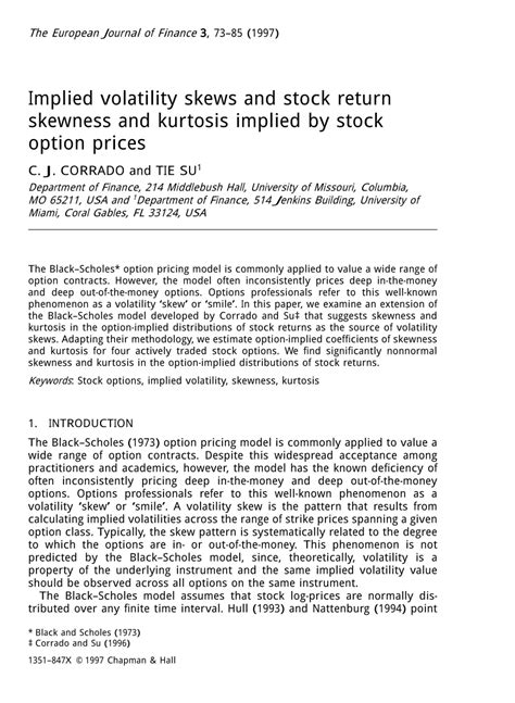 Pdf Implied Volatility Skews And Stock Return Skewness And Kurtosis Implied By Stock Option Prices