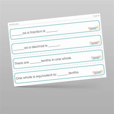 Year 4 Decimals Stem Sentences Resource Classroom Secrets