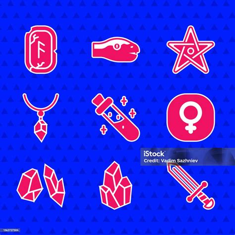 물약 매직 스톤 중세 검 비너스 목걸이 크리스탈 펜타그램 및 룬 아이콘이있는 병을 설정합니다 벡터 수비학에 대한 스톡 벡터 아트 및 기타 이미지 Istock