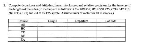 Solved 2 Compute Departures And Latitudes Linear