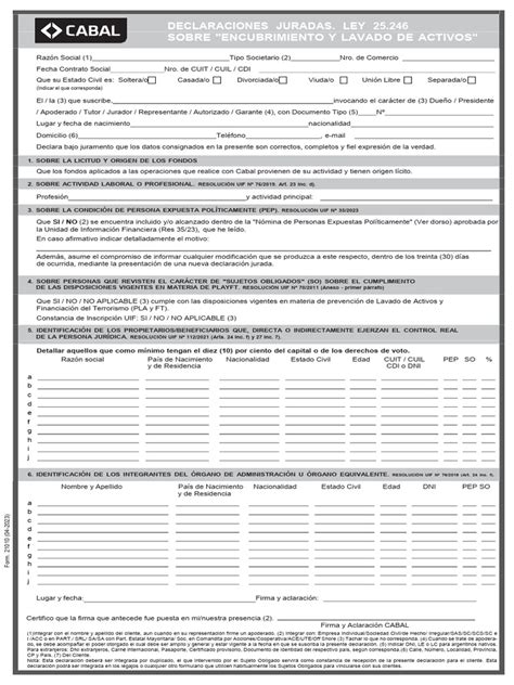 Cabal Form 21010 Ddjj Hoja 1 2023 Pdf