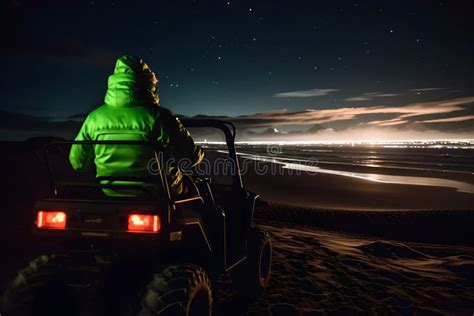 Buggy Car And Northern Lights Beach Neural Network Ai Generated Stock Illustration