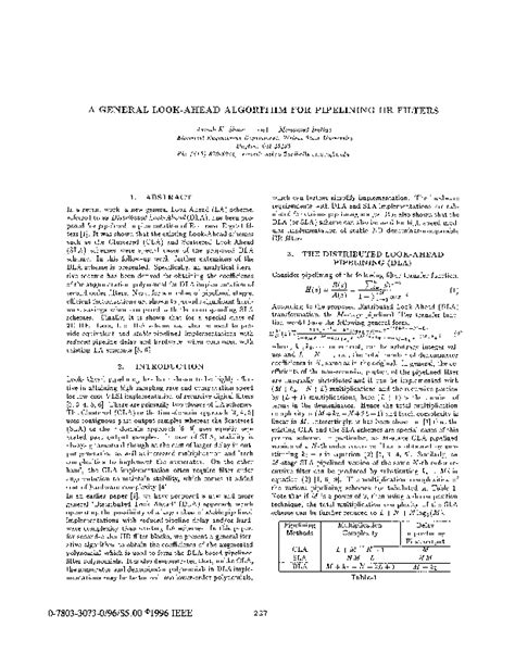 Pdf A General Look Ahead Algorithm For Pipelining Iir Filters Arnab Shaw