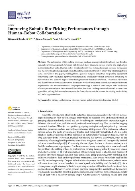 Pdf Improving Robotic Bin Picking Performances Through Human Robot Collaboration