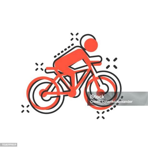 만화 스타일의 자전거 표지판 아이콘에 있는 사람들 흰색 고립 된 배경에 자전거 벡터 만화 그림입니다 남성 사이클링 비즈니스 컨셉 스플래시 효과 건강한 생활방식에 대한 스톡
