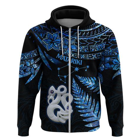 Matariki New Zealand Hoodie Maori Manaia With Paua Shell Blue Lt9