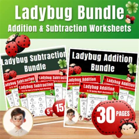 Ladybug Math Bundle Spring Addition And Subtraction Worksheets By