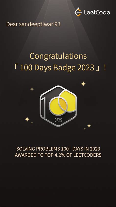 Leetcode Codingjourney 100daysofcode Achievementunlocked Grateful Sandeep Tiwari