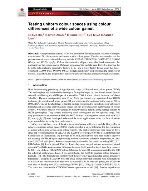 Pdf Testing Uniform Colour Spaces Using Colour Differences Of A Wide