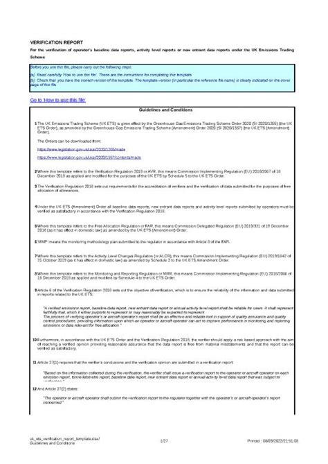 Excel Sample Sheet 33194 Uk Ets Verification Report Template