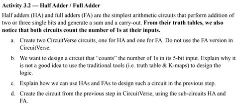 Solved Activity Half Adder Full Adder Half Adders Chegg