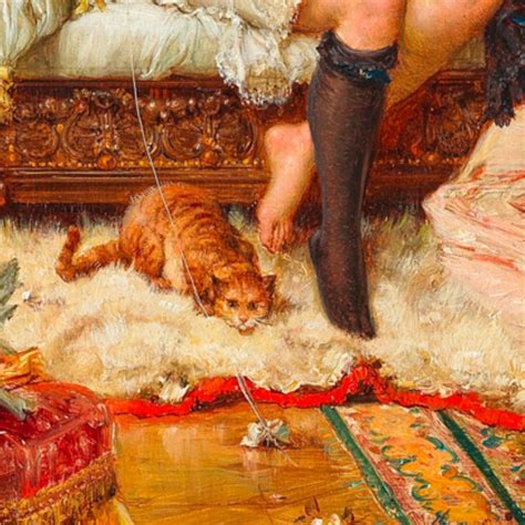 Erotic Victorian Keyhole Art Woman Playing With And Orange Tabby