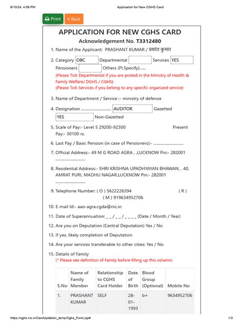 Application For New Cghs Card Pdf Identity Document