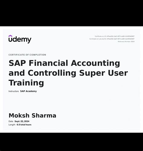 Completion Of Sap Financial Accounting And Controlling Course Moksh