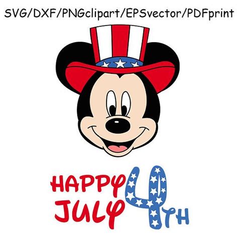 Mickey Mouse 4th July Svg Clipart Happy 4th July Vector Dxf Mickey