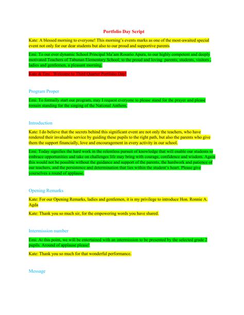Portfolio Day Script Tabunan Elementary School