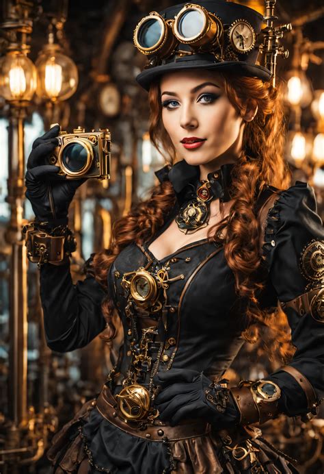 A Woman In A Steam Punk Outfit Holding A Camera Seaart Ai