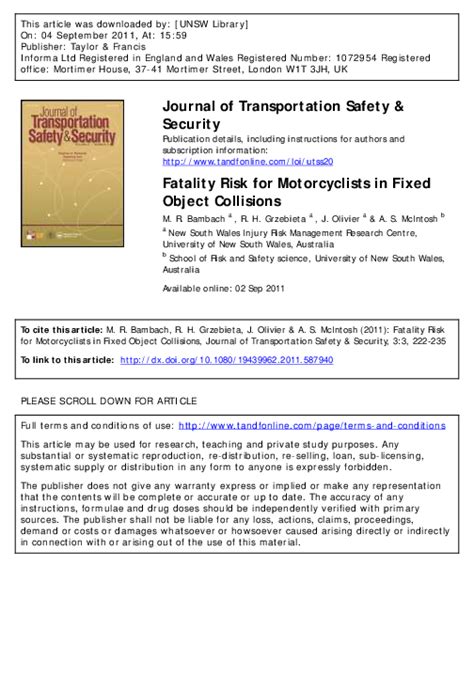 Pdf Fatality Risk For Motorcyclists In Fixed Object Collisions