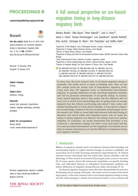 Pdf A Full Annual Perspective On Sex Biased Migration Timing In Long Distance Migratory Birds