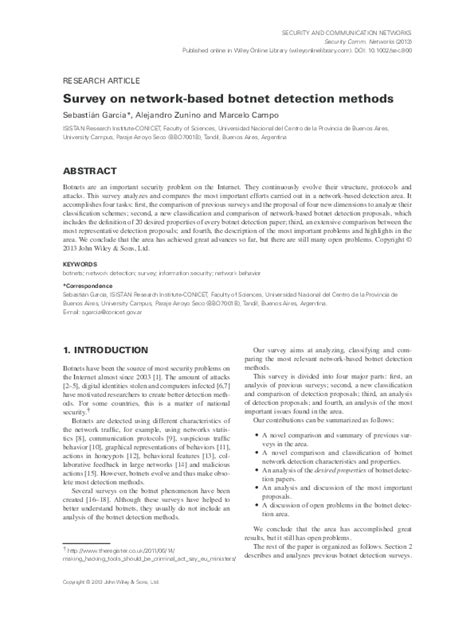 Pdf Survey On Network Based Botnet Detection Methods