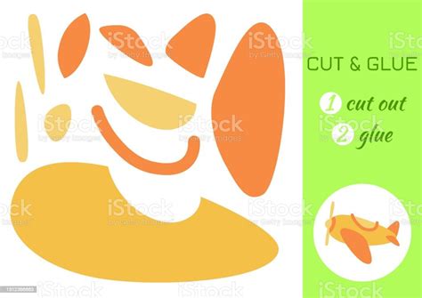 잘라 접착제 종이 만화 노란색 평면 공예 활동 페이지를 잘라 내고 붙여 넣습니다 유치원 어린이를위한 교육 게임 Diy 워크 시트 아이 로직 게임 활동 퍼즐 벡터 스톡