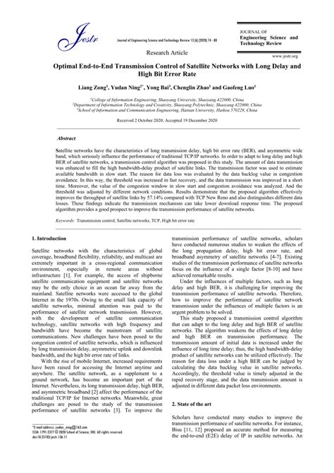 Pdf Optimal End To End Transmission Control Of Satellite Networks With Long Delay And High Bit
