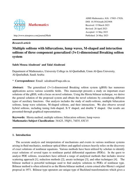 Pdf Multiple Solitons With Bifurcations Lump Waves M Shaped And