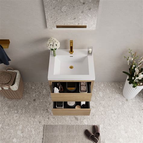 Ebern Designs 24 Vanity With Sink Natural Oak Stone Resin Countertop