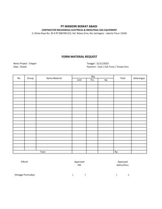 Simple Material Request Format For Construction PDF