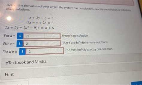 solved determine the values of a for which the system has no