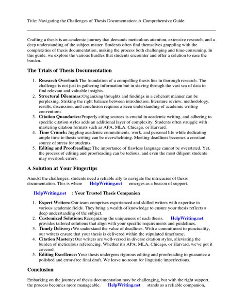 Thesis Documentation Guidelines Pdf