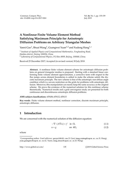 Global Science Press A Nonlinear Finite Volume Element Method