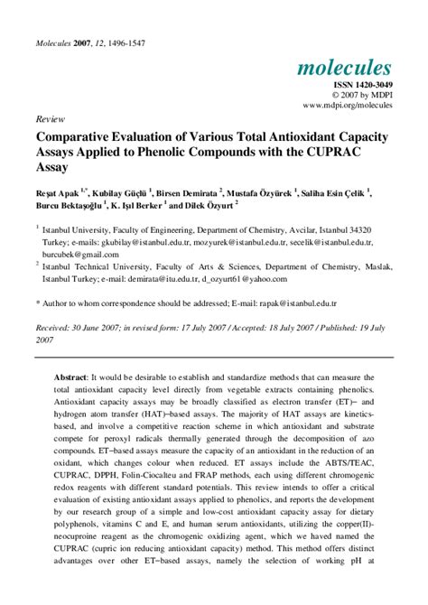 Pdf Comparative Evaluation Of Various Total Antioxidant Capacity