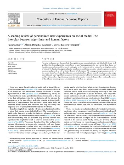 Pdf A Scoping Review Of Personalized User Experiences On Social Media The Interplay Between