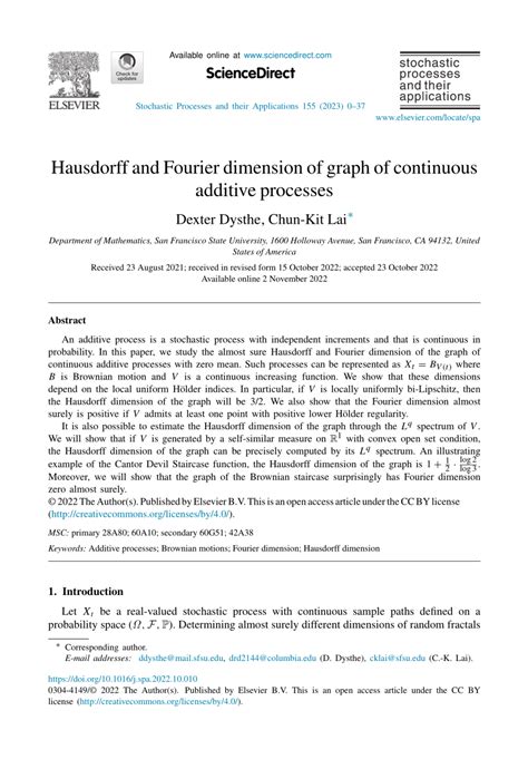 Pdf Hausdorff And Fourier Dimension Of Graph Of Continuous Additive Processes