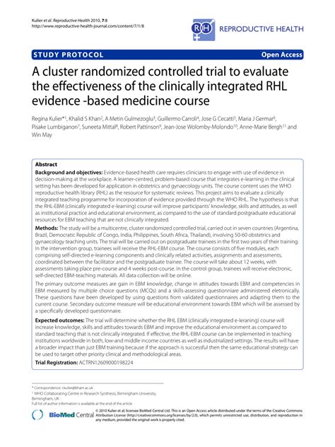 Pdf A Cluster Randomized Controlled Trial To Evaluate The