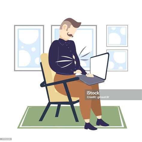 뚱뚱한 사업가 와 뚱뚱한 배 꼽 노트북 과체중 사업가 앉아 안락 의자 건강에 해로운 라이프 스타일 비만 개념 평면 전체 길이 가공의 인물에 대한 스톡 벡터 아트 및 기타