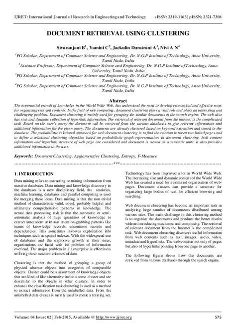 Pdf Efficient Document Retrieval Via Clustering