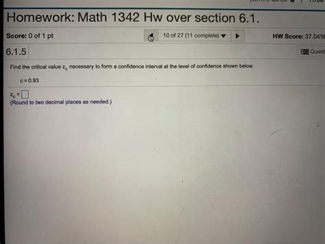 Solved Homework Math 1342 Hw Over Section 6 1 Score 0 Of