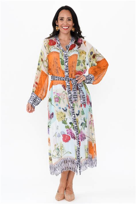 Winslet Cream Floral Shirt Tie Dress Blue Bungalow Nz
