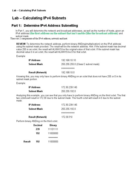 Ipv4 Lab Calculating Ipv4 Subnets Pdf Ip Address Communications Protocols
