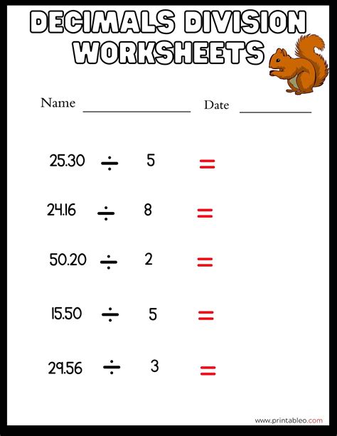 41 Decimal Division Number Worksheet With Lesson Plan