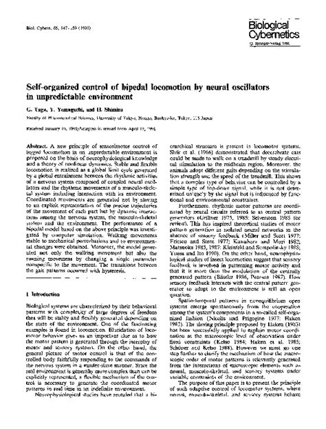 Pdf Self Organized Control Of Bipedal Locomotion By Neural Oscillators In Unpredictable
