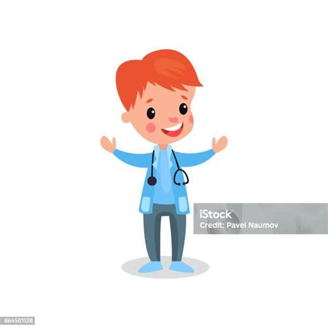 재생 의사 벡터 일러스트 레이 션 아이 전문 의류에 빨강 머리 소년 의사 청진 기 웃 고 건강관리와 의술에 대한 스톡 벡터 아트 및 기타 이미지 건강관리와 의술 귀여운