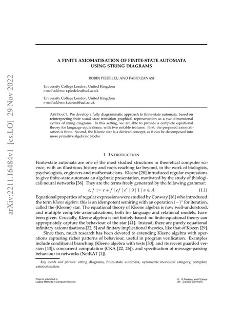Pdf A Finite Axiomatisation Of Finite State Automata Using String