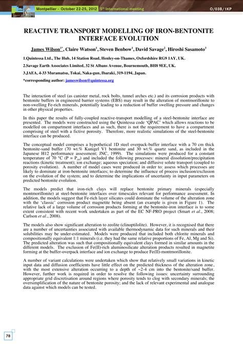 Pdf Reactive Transport Modelling Of Iron Bentonite Interface Evolution